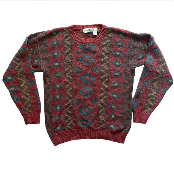 St. John's Bay | Sweaters | Vintage 9s Mens Grandpa Eclectic Print Knit ...